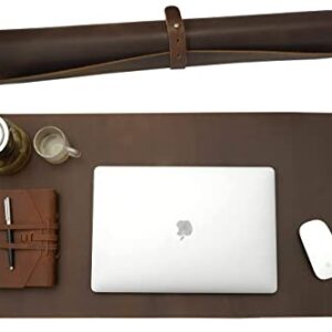 Niaiu Full Grain Leather Desk Pad Protector, 36'' x 17'' Large Genuine Leather Desktop Blotter Mats for Keyboard and Mouse, Big Desk Writing Pad for Office/Home/Work/Game -Dark/Brown