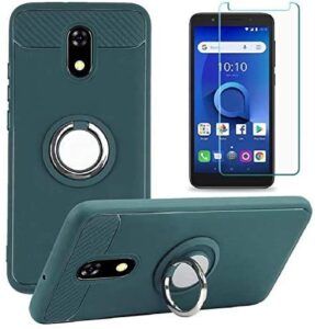 p/n blu view 2 case with tempered glass screen protector, rotating ring [magnetic car mount] [360°kickstand] holder [fashion] soft tpu protection cover case for blu view 2 (army green)