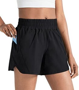 zuty 5" athletic running shorts for women with zipper pocket high waisted quick dry workout gym shorts with liner black l