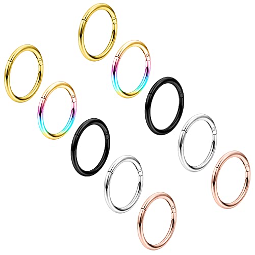 Vsnnsns 16G Stainless Steel Hinged Segment Clicker Nose Rings Hoops Septum Jewelry Lip Ring Hoop Cartilage Tragus Conch Helix Rook Hoop Earrings Piercing Jewelry for Women Men 10MM Mix Colro 16 Gauge