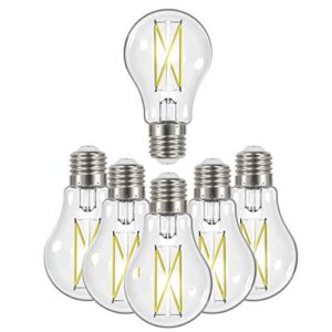 satco dimmable led filament lamps, s12415, high lumens, 8 watt, a19; clear; medium base; 3000k; 90 cri; 120 volt for use at residential, hospitality, display and commercial (6 led light bulbs)