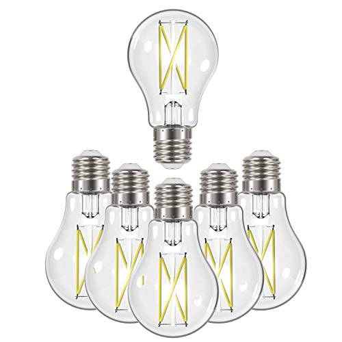 Satco Dimmable Led Filament Lamps, S12415, High Lumens, 8 Watt, A19; Clear; Medium Base; 3000K; 90 CRI; 120 Volt for use at Residential, Hospitality, Display and Commercial (6 LED Light Bulbs)