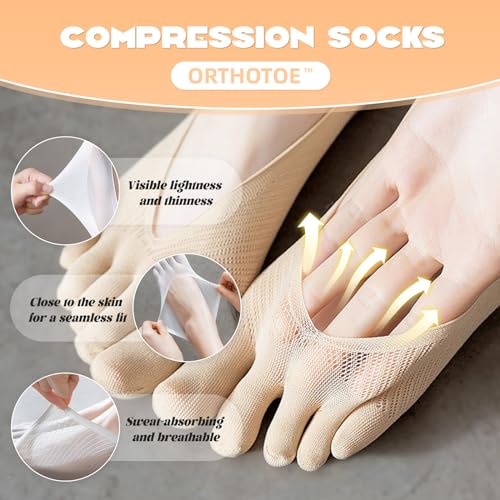 vvovvug Sock Align Toe Socks for Women, Projoint Anti Bunions Health Sock, Orthopedic Compression No Show Five Finger Socks(6pairs)