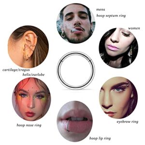 Vsnnsns 16G Stainless Steel Hinged Segment Clicker Nose Rings Hoops Septum Jewelry Lip Ring Hoop Cartilage Tragus Conch Helix Rook Hoop Earrings Piercing Jewelry for Women Men 10MM Mix Colro 16 Gauge