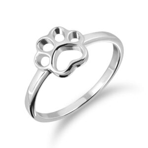 puppy paw print sterling silver ring pet lovers animal jewelry love dog cat ring pet loving friend families (with gift box) | small dainty cute pet animal jewelry for women (9)