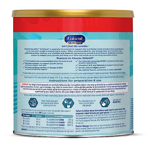 Enfamil NeuroPro EnfaCare High Calorie Premature Baby Formula, Milk-Based with Iron, Brain-Building DHA, Vitamins & Minerals for Immune Support, easy-to-digest proteins, Baby Milk, 23 Oz Can, 4 Count