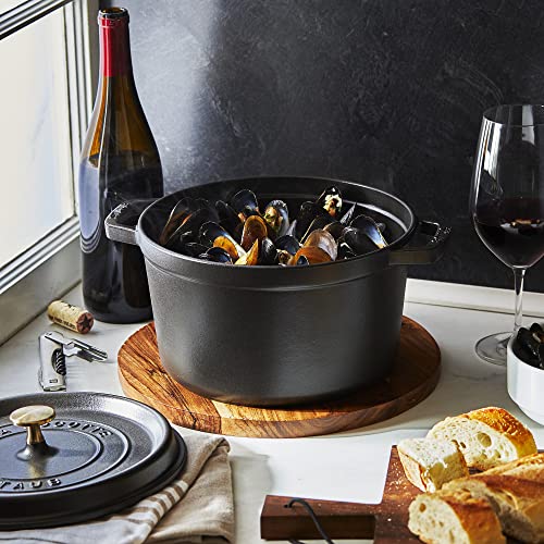 Staub Cast Iron Dutch Oven 5-qt Tall Cocotte, Made in France, Serves 5-6, Matte Black