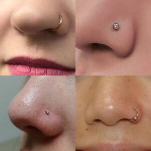 Vsnnsns 20G Nose Rings for Women Stainless Steel L Bone Screw Shaped Nose Studs Nose Rings CZ Nose Ring Hoop Nose Rings Studs Piercings Hoop Jewelry for Women Men Rose Gold 21Pcs