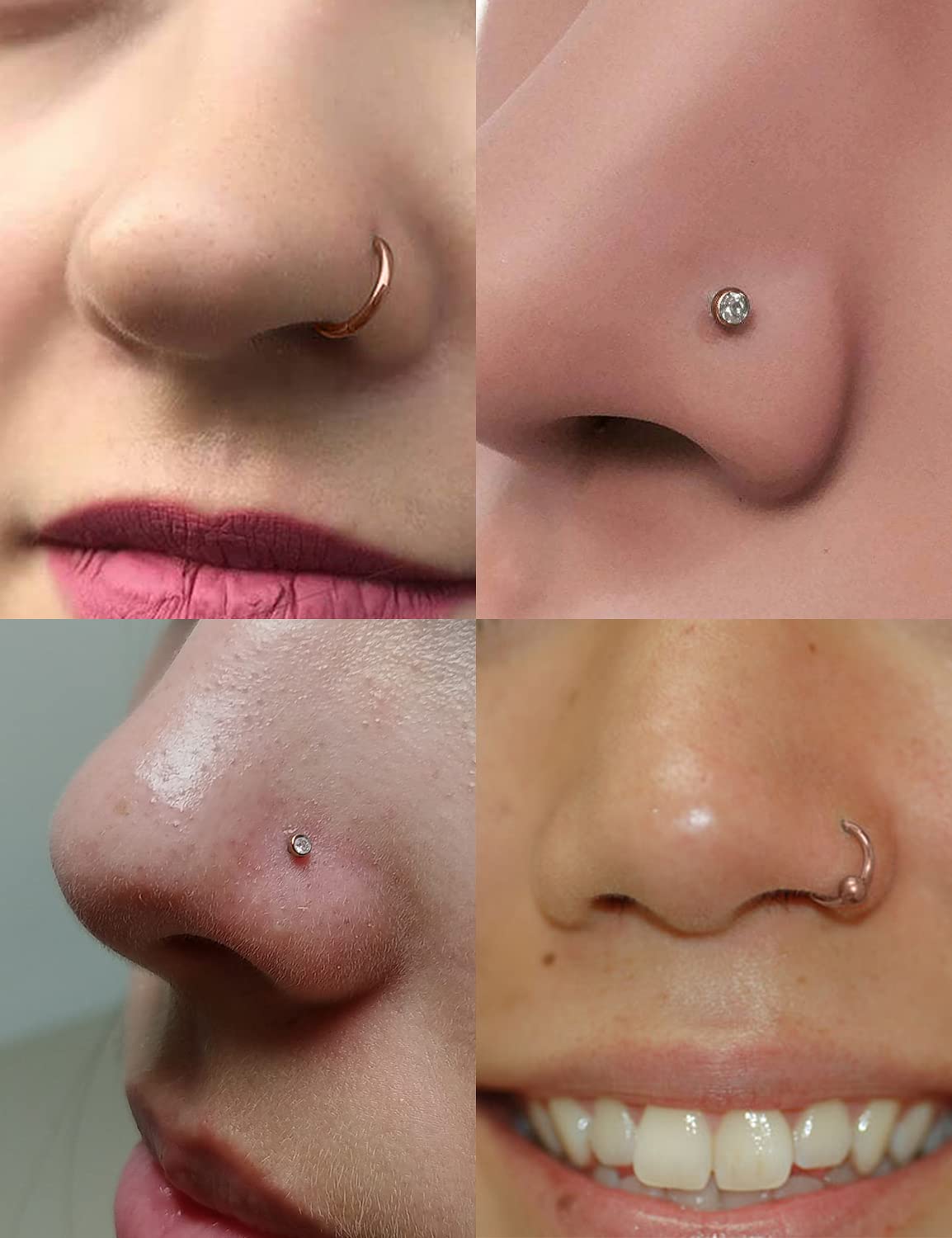 Vsnnsns 20G Nose Rings for Women Stainless Steel L Bone Screw Shaped Nose Studs Nose Rings CZ Nose Ring Hoop Nose Rings Studs Piercings Hoop Jewelry for Women Men Rose Gold 21Pcs