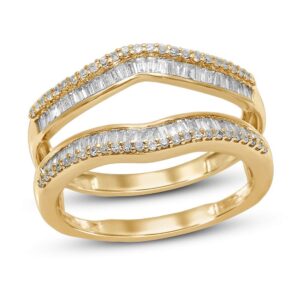 jewelry star 14k yellow gold plated in silver baguette & round cut 1.00 ct cubic zirconia engagement wedding enhancer ring guard for women's