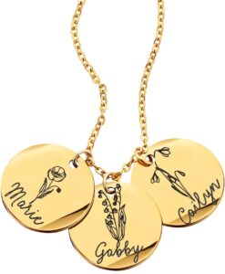 mignonandmignon gold personalized gift for her birth flower necklace name necklace flower jewelry floral bouquet mothers day gift personalized jewelry - lcn-fl-g