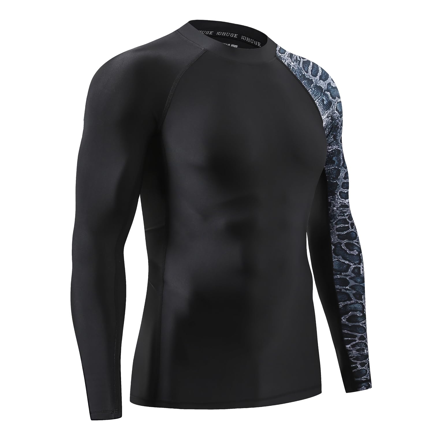 ADOREISM Men's Splice Compression Long Sleeve Rash Guard Surf Swim Shirt UV Sun Protection UPF 50+ (Leopard Print,XL)