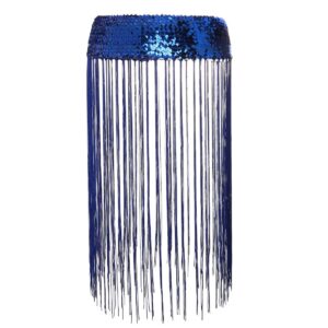 barode belly dance hip skirt sequins tassel scarf belt fringe performance outfits skirt for women(blue)