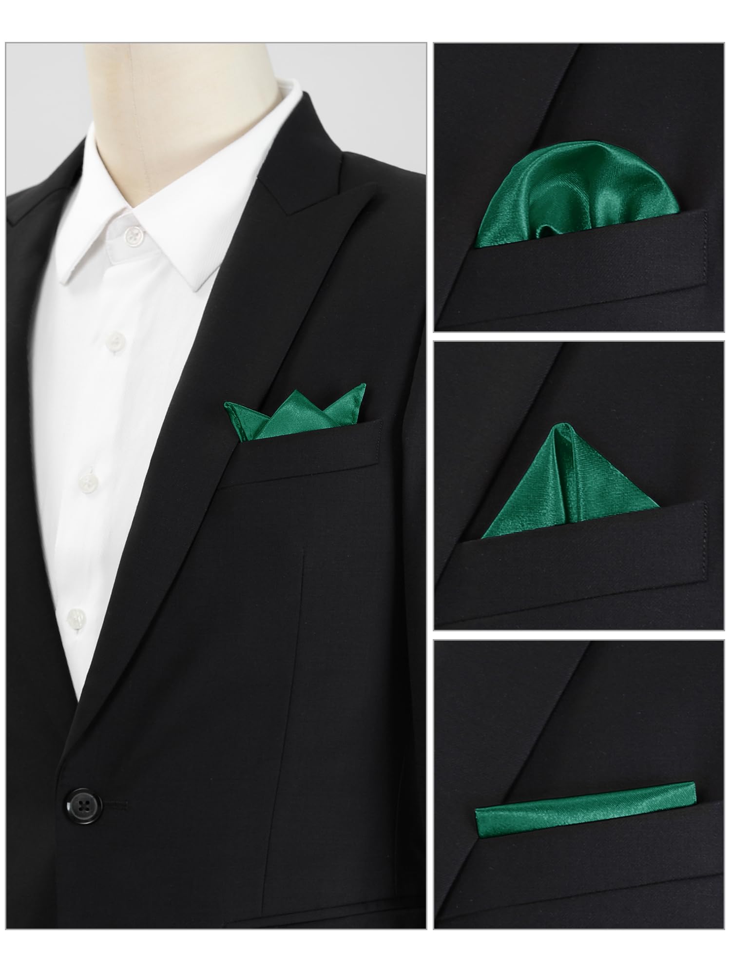 Allegra K Men's Pocket Squares Handkerchiefs Solid Color for Wedding Party One Size Dark Green