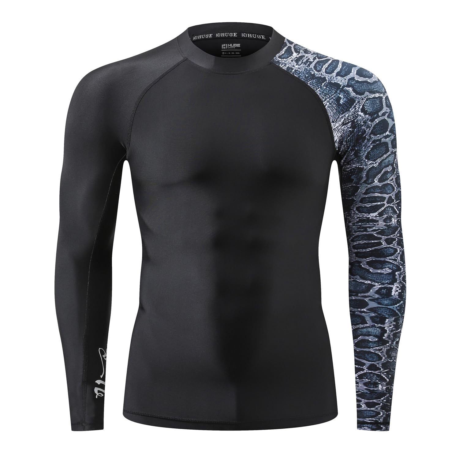 ADOREISM Men's Splice Compression Long Sleeve Rash Guard Surf Swim Shirt UV Sun Protection UPF 50+ (Leopard Print,XL)