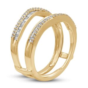 Jewelry Star 14K Yellow Gold Plated in Silver Baguette & Round Cut 1.00 ct Cubic Zirconia Engagement Wedding Enhancer Ring Guard for Women's