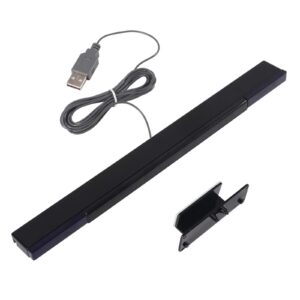 aokin usb sensor bar for wii, replacement usb wired infrared ray sensor bar for nintendo wii, wii u, and pc, includes stand, black