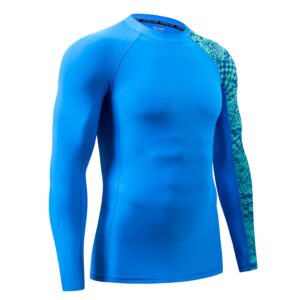 ADOREISM Men's Rash Guard Long Sleeves UPF 50+ Sun Protection Compression Swim Shirts for Men (Blue Digital, S)