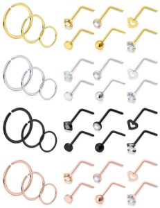 lcolyoli 18g nose rings studs l shape nose ring surgical stainless steel nose rings hoop diamond heart hypoallergenic nostril nose piercing jewelry for women men