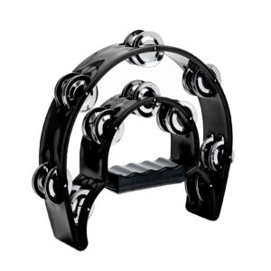 musfunny tambourine double row metal jingles hand held percussion half-moon tambourines musical instrument gifts for kids, adults, party - black