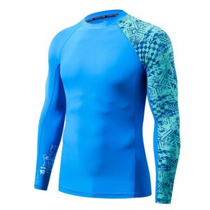 adoreism men's rash guard long sleeves upf 50+ sun protection compression swim shirts for men (blue digital, s)