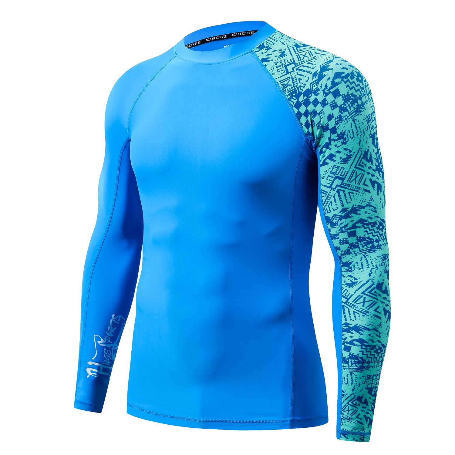 ADOREISM Men's Rash Guard Long Sleeves UPF 50+ Sun Protection Compression Swim Shirts for Men (Blue Digital, S)