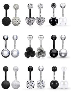 vsnnsns 14g belly button rings belly rings for women stainless steel cz opal belly button piercing jewelry belly bars curved navel ring barbell body jewelry piercing for women men silver black