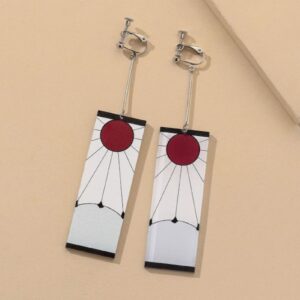 Tanjiro Hanafuda Earrings Breath Of The Sun Symbol Great For Demon Slayer Anime Light-Weight Wearing (Breath Of The Sun B)