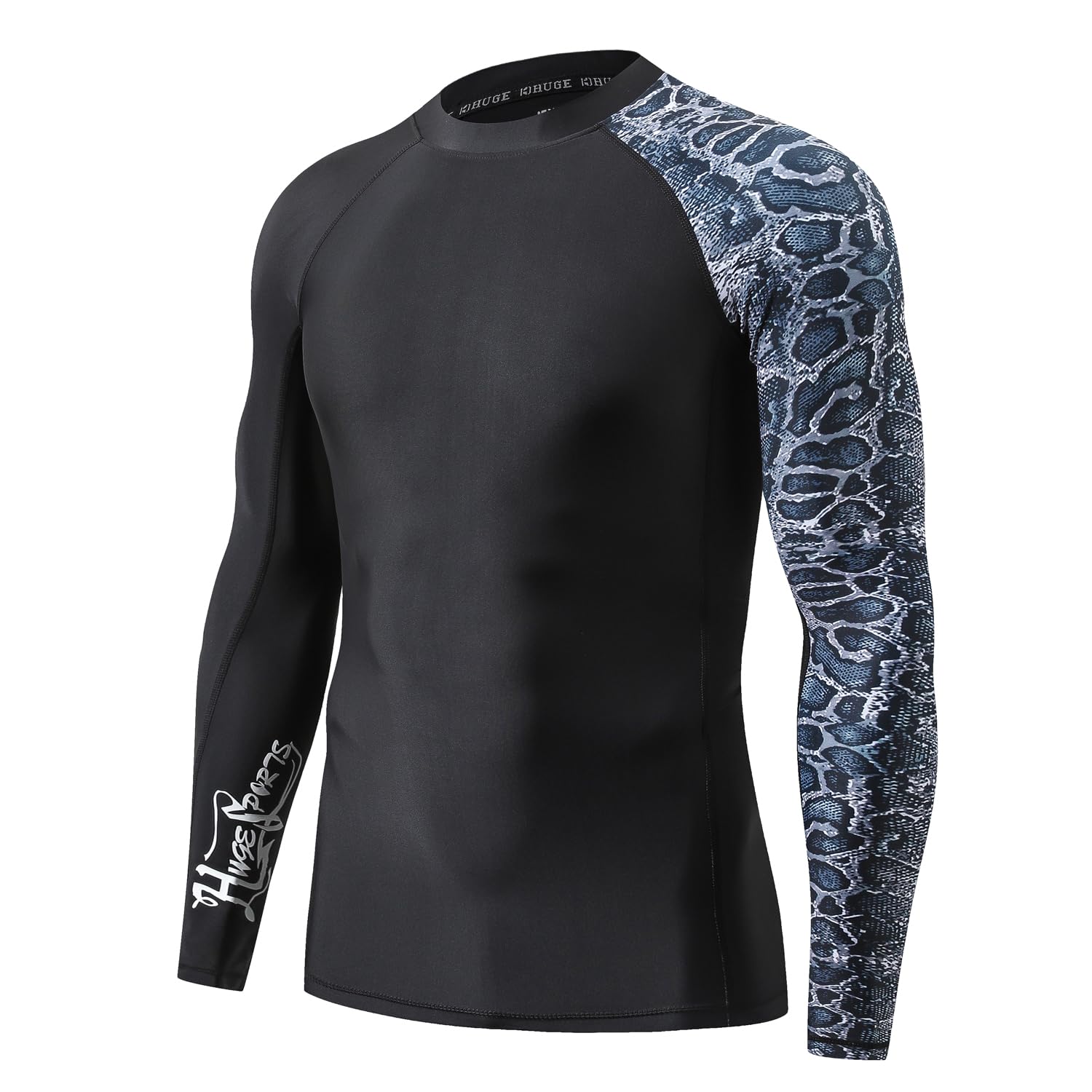 ADOREISM Men's Splice Compression Long Sleeve Rash Guard Surf Swim Shirt UV Sun Protection UPF 50+ (Leopard Print,XL)