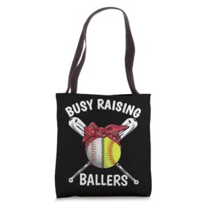 busy raising ballers softball baseball - mother day tote bag