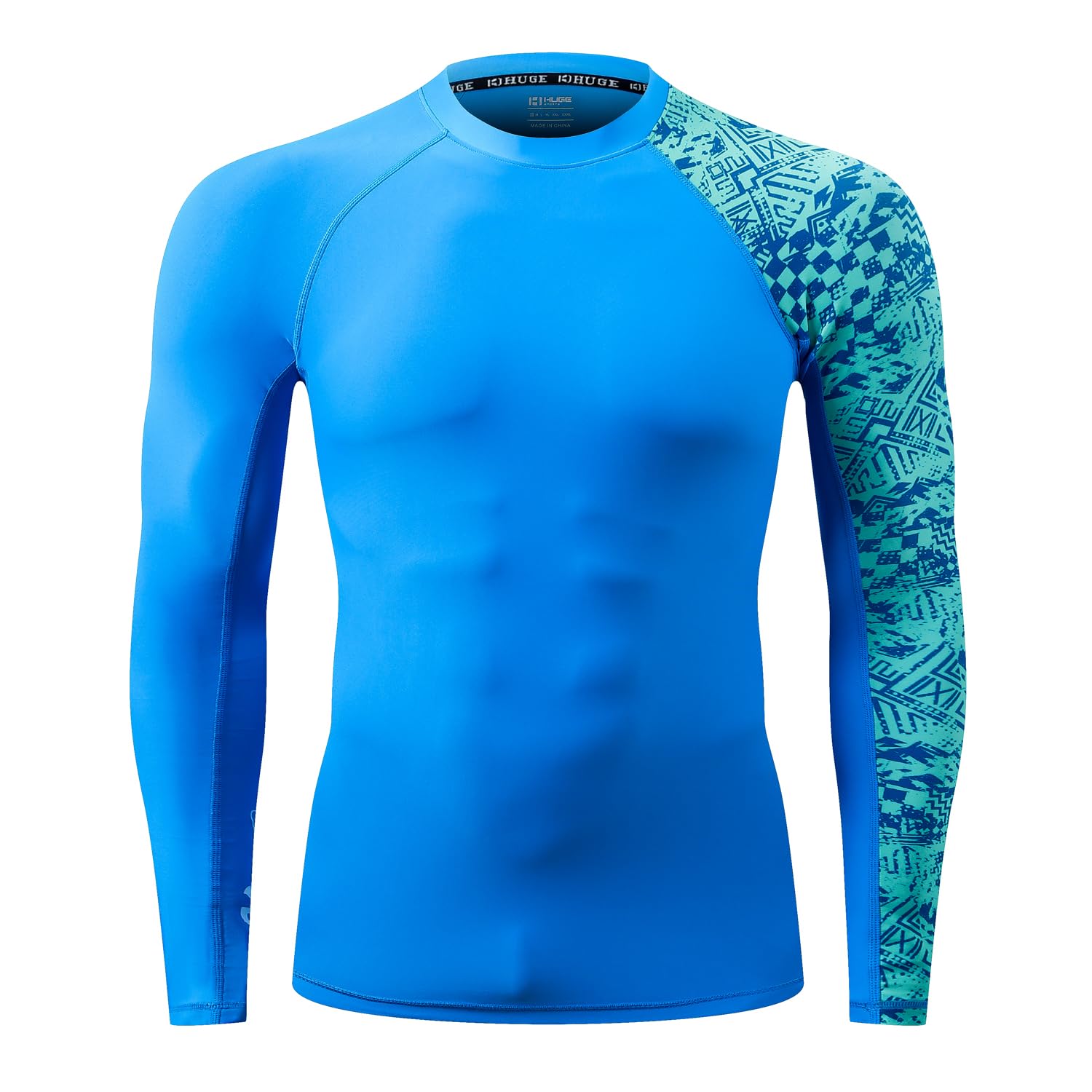 ADOREISM Men's Rash Guard Long Sleeves UPF 50+ Sun Protection Compression Swim Shirts for Men (Blue Digital, S)