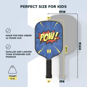 Helium Pickleball Paddle for Kids – Child Size Paddle for Children Under 12, Lightweight Honeycomb Core, Graphite Strike Face, Pickleball Paddle & Drawstring Bag - POW!