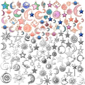 120pcs celestial charms pendants, mixed antique silver sun stars moon charm pendant,enamel moon star cat charms pendants for diy earrings necklace jewelry making crafts