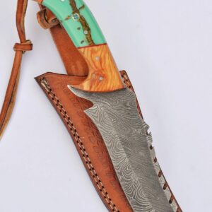 Sharp Forest Knives Handmade Damascus Steel 12 Inches Full Tang Hunting Knife BK-3054 - Beautiful Olive Wood & Resin Handle