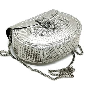 Jiya Indian Brass Handmade Bridal Women's Antique Brass Purse Ethnic Metal Clutch Gift (Silver)