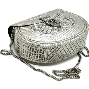 Jiya Indian Brass Handmade Bridal Women's Antique Brass Purse Ethnic Metal Clutch Gift (Silver)