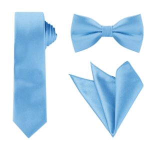 allegra k tie set for men satin necktie bowtie pocket square solid color for wedding business one size sky blue