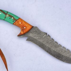 Sharp Forest Knives Handmade Damascus Steel 12 Inches Full Tang Hunting Knife BK-3054 - Beautiful Olive Wood & Resin Handle