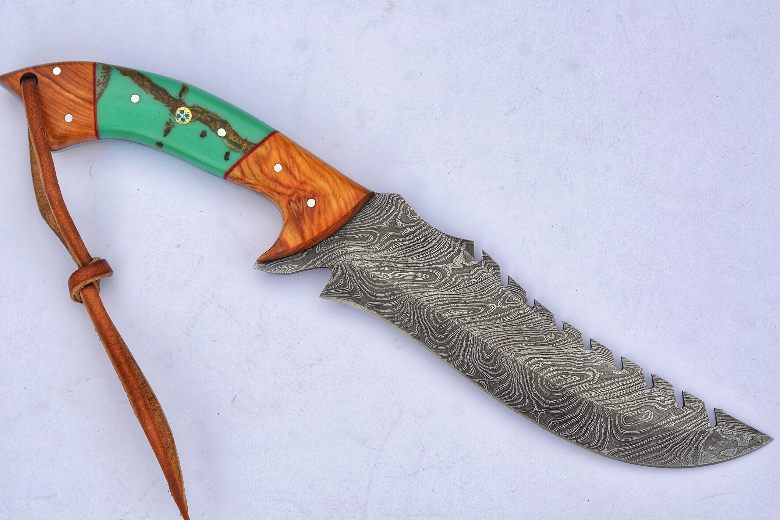 Sharp Forest Knives Handmade Damascus Steel 12 Inches Full Tang Hunting Knife BK-3054 - Beautiful Olive Wood & Resin Handle