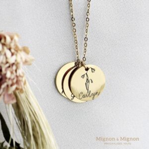 MignonandMignon Gold Personalized Gift for Her Birth Flower Necklace Name Necklace Flower Jewelry Floral Bouquet Mothers Day Gift Personalized Jewelry - LCN-FL-G