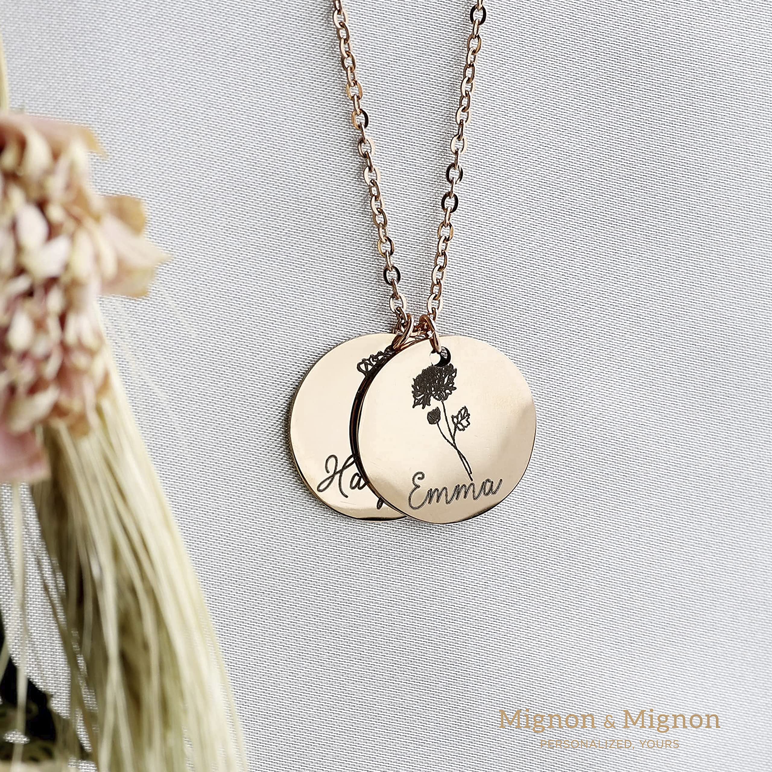 MignonandMignon Gold Personalized Gift for Her Birth Flower Necklace Name Necklace Flower Jewelry Floral Bouquet Mothers Day Gift Personalized Jewelry - LCN-FL-G