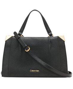 calvin klein fern triple compartment satchel, black/gold