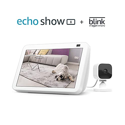 Echo Show 8 (2nd Gen, 2021 release) - Glacier White bundle with Blink Mini