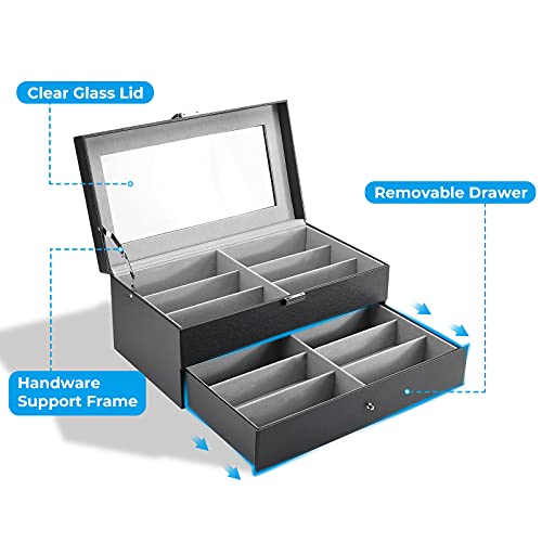 ProCase Sunglass Organizer for Dad Gift, 12 Slots Multiple Glasses Organizer Multi Leather Eyeglass Display Case -Black