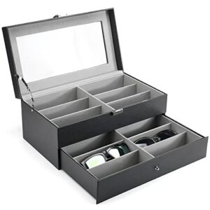 procase sunglass organizer for dad gift, 12 slots multiple glasses organizer multi leather eyeglass display case -black