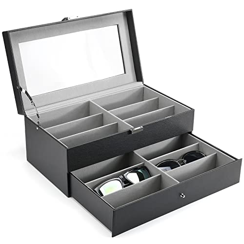 ProCase Sunglass Organizer for Dad Gift, 12 Slots Multiple Glasses Organizer Multi Leather Eyeglass Display Case -Black