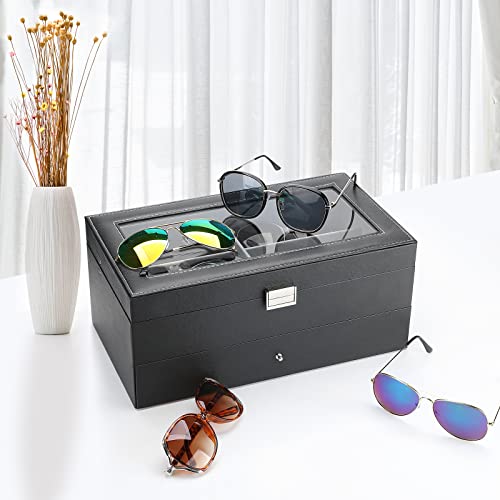 ProCase Sunglass Organizer for Dad Gift, 12 Slots Multiple Glasses Organizer Multi Leather Eyeglass Display Case -Black