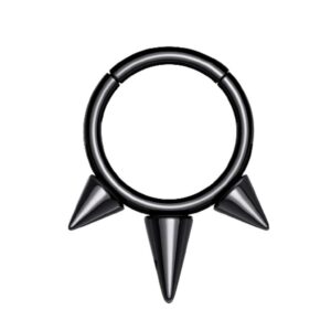 pierced owl 16ga g23 implant grade titanium spiked cartilage helix daith septum hinged segment ring (black)