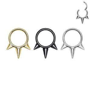 Pierced Owl 16GA G23 Implant Grade Titanium Spiked Cartilage Helix Daith Septum Hinged Segment Ring (Black)