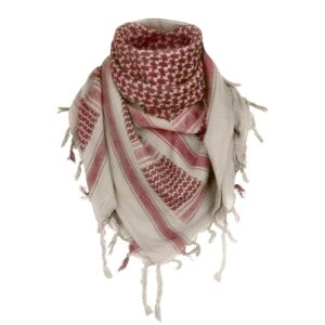 M MCGUIRE GEAR Shemagh Tactical Scarf, Middle Eastern Desert Scarf, Arab Scarf, Keffiyeh, Military Style, 42" x 42", Bandana, Hood, White/Red, 100% Cotton